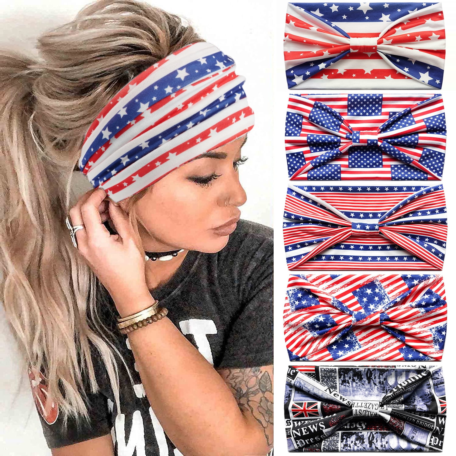 5 Pack USA Patriotic Hair Accessories For Women and Girls 4th of July ...