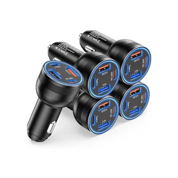 5 Pack USB C Car Charger Fast Charging, 65W 4-Port Super Fast Type C ...