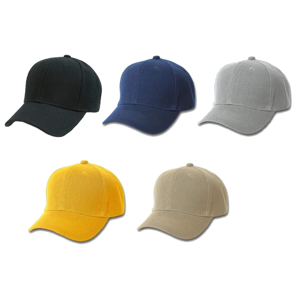 5 Pack Unisex Plain Polyester Baseball Caps Solid Color Adjustable Hats ...