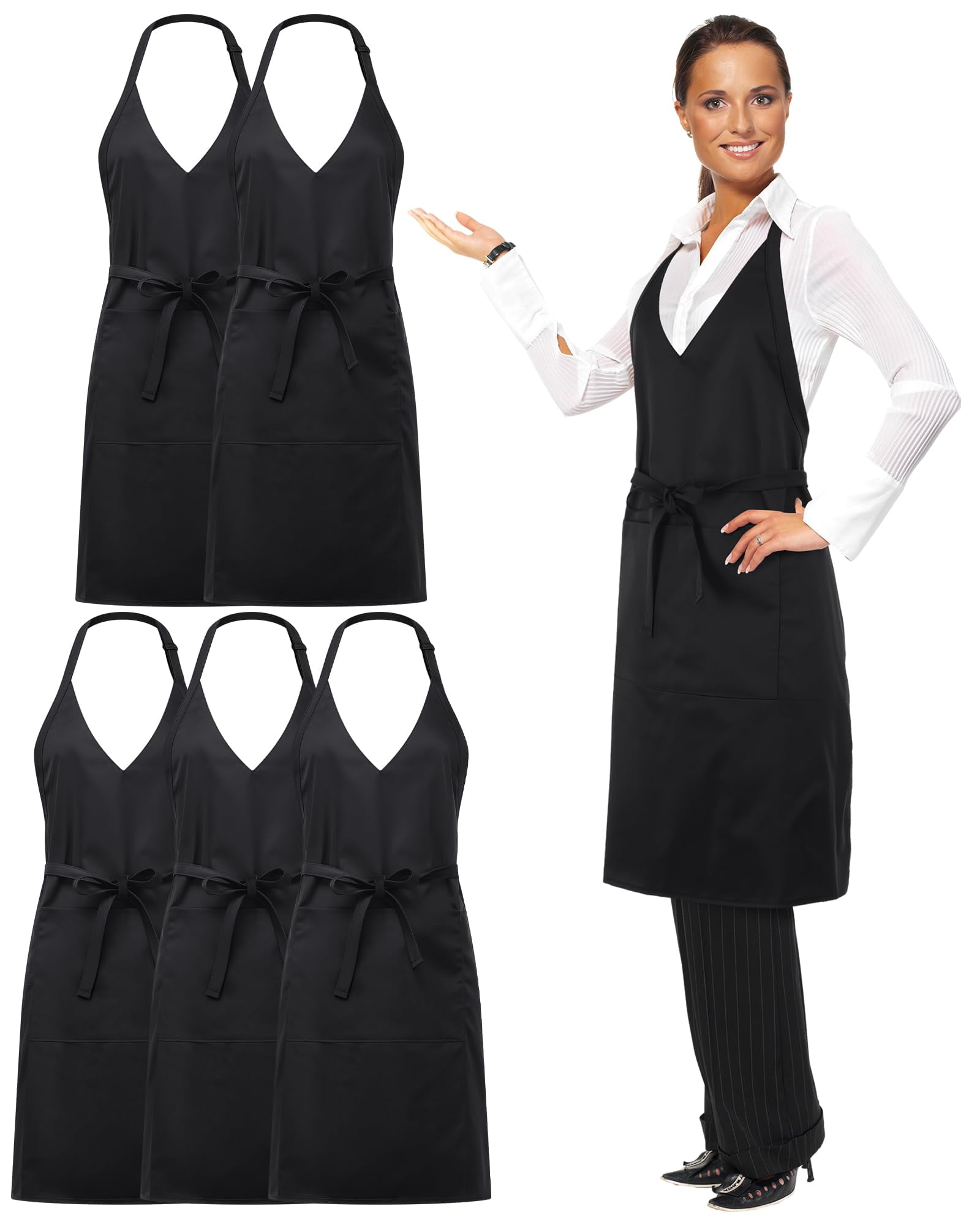 5 Pack Unisex V Neck Tuxedo Aprons with Pockets, Formal Server Pinafore ...
