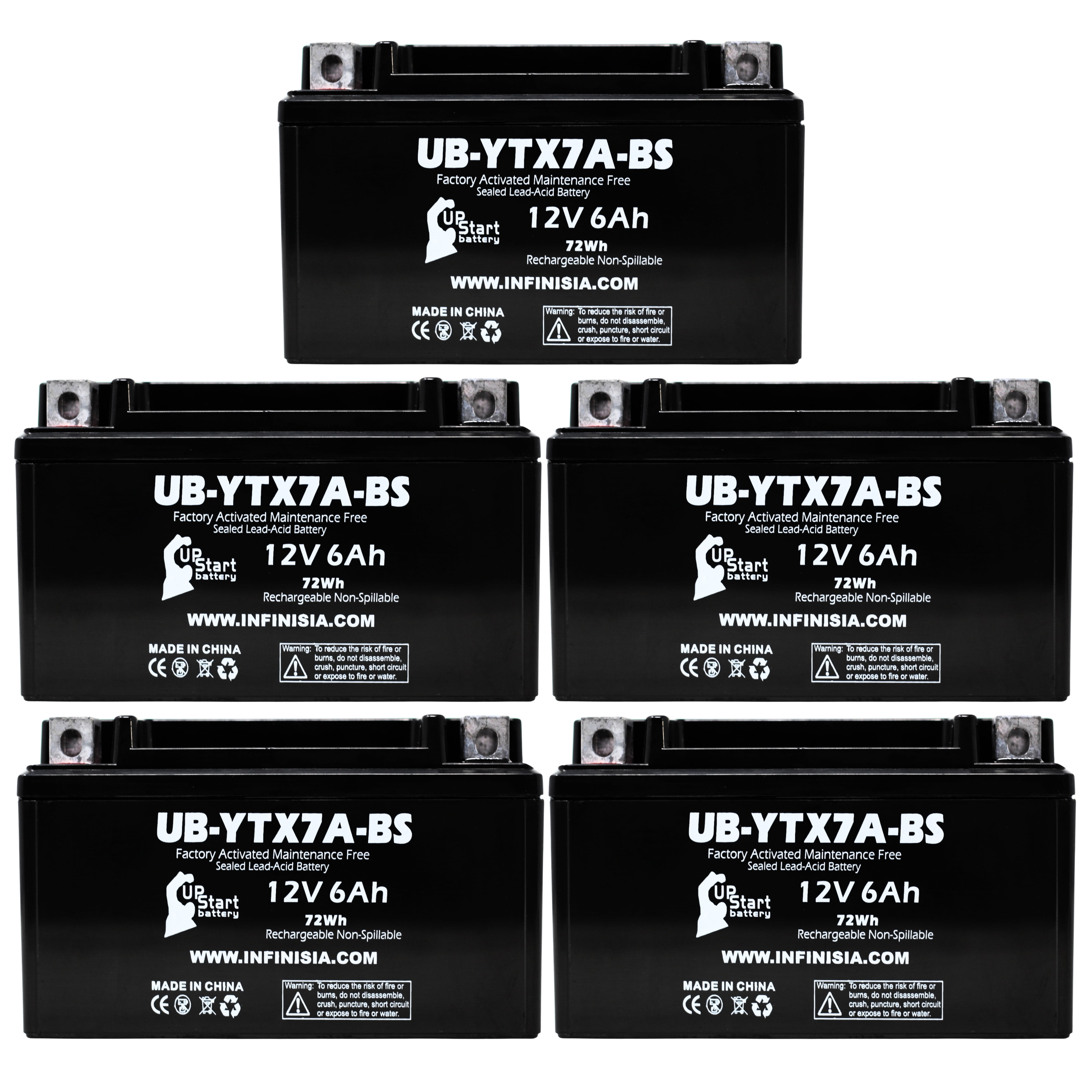 5-Pack UpStart Battery UB-YTX7A-BS Replacement for Honda TR200 Fat Cat ...