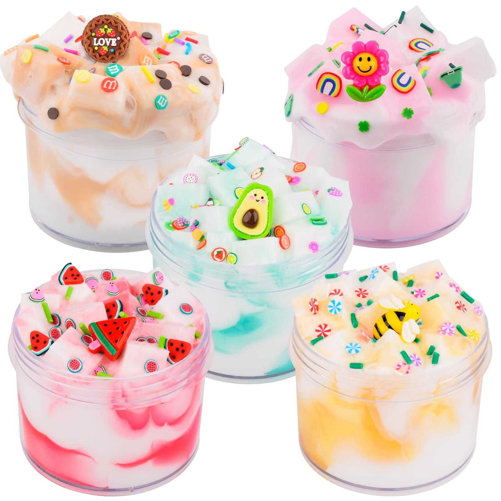 5 Pack Upgraded Cream Jelly Slime Kit, Two-Toned Crunchy Cube Slime ...