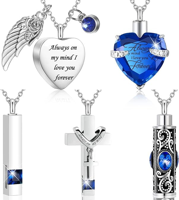 5 Pack Urn Necklace for Ashes Heart / Cross / Cylinder Cremation ...