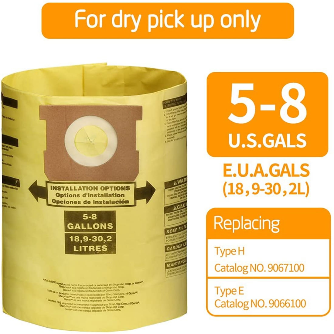 5 Pack Vacuum Dust Filter Bags for 5-8 Gallon Wet Dry Cleaners, 90661 ...