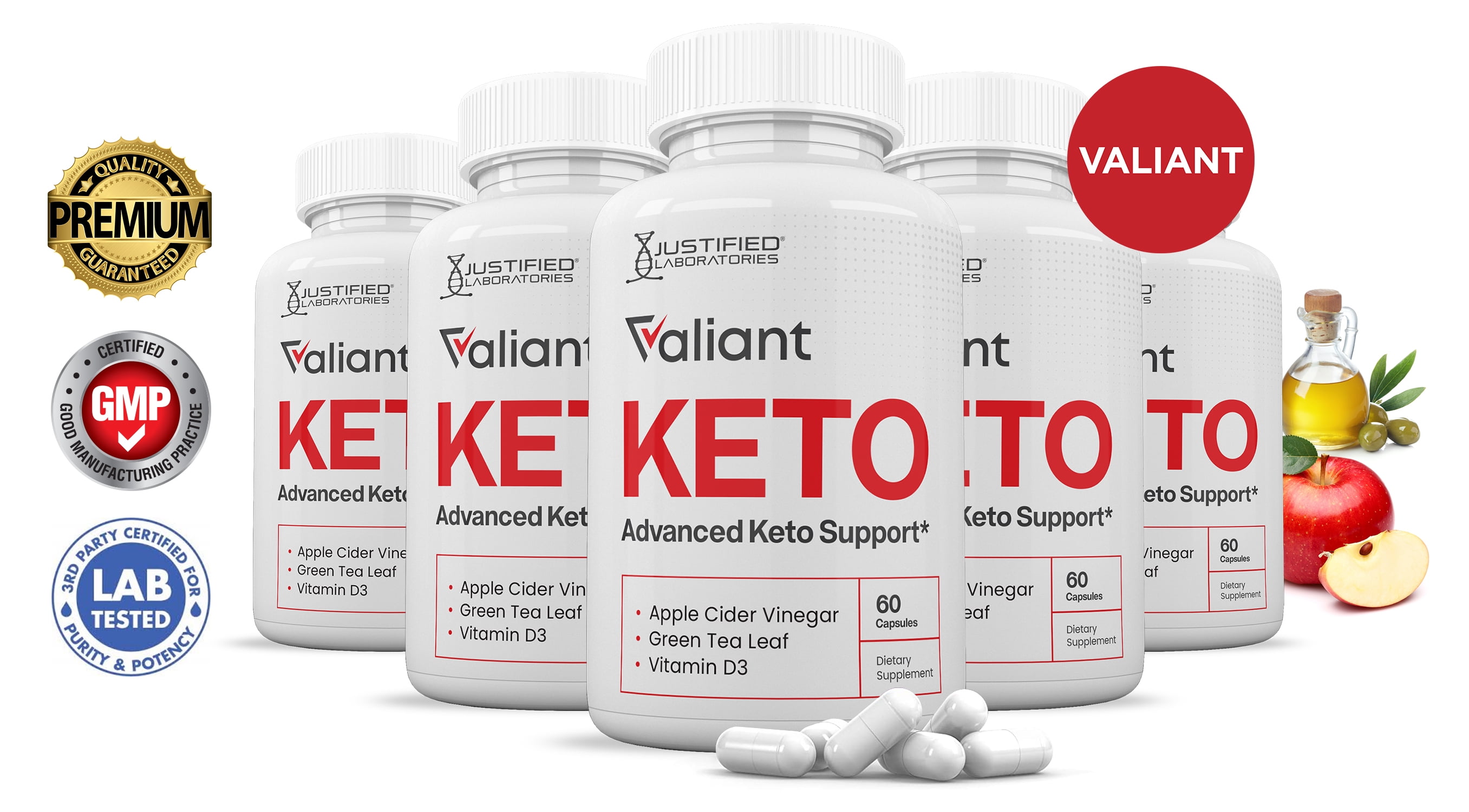 (5 Pack) Valiant Keto ACV Pills 1275mg Alternative to Gummies Dietary ...