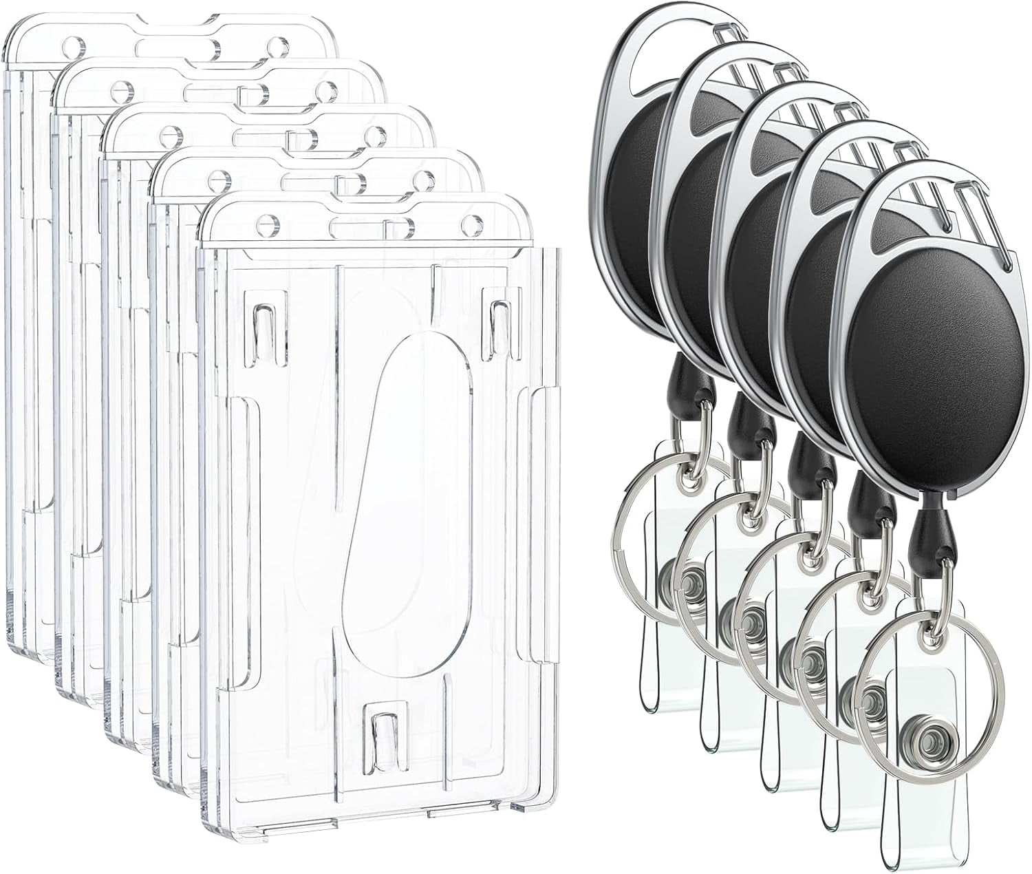 5 Pack Vertical 2-Card Badge Holder with Thumb Slots Hard Transparent ...