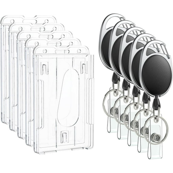 5 Pack Vertical 2-Card Badge Holder with Thumb Slots Hard Transparent ...