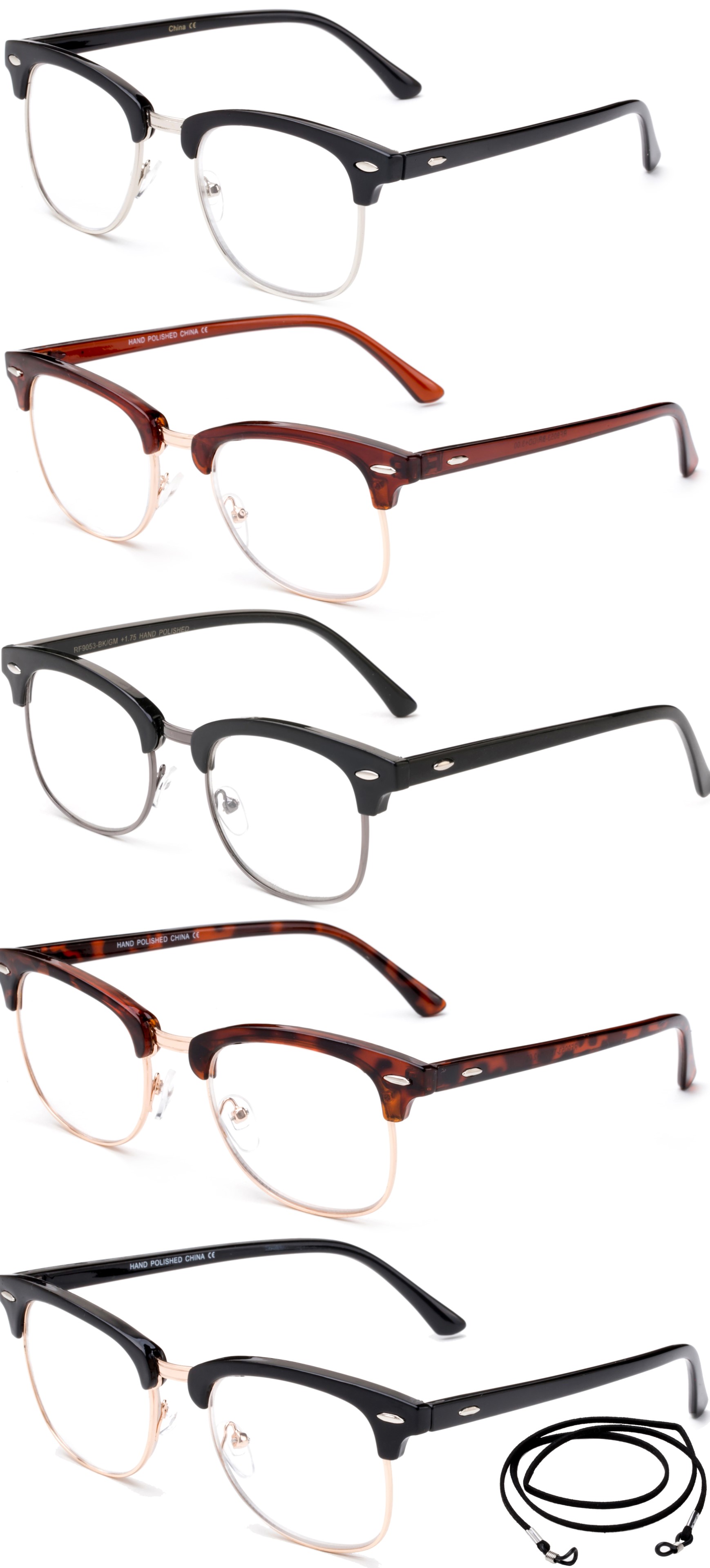 5 Pack Vintage Style Half Rim Reading Glasses Comfortable Stylish ...