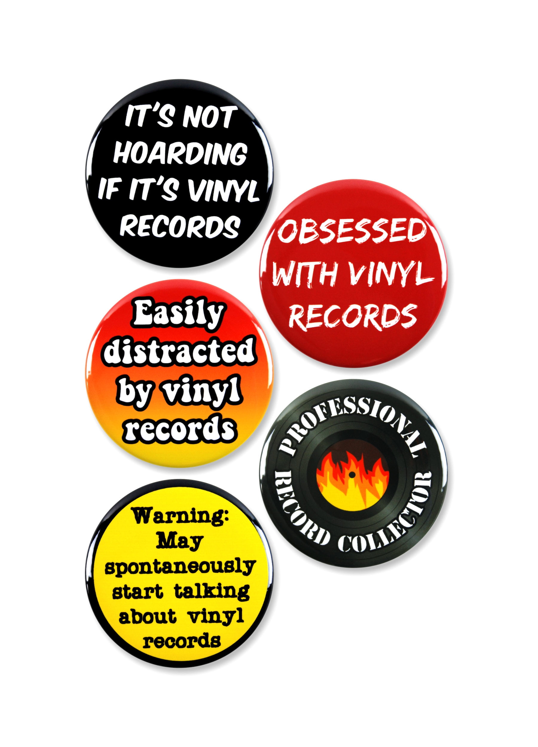 5 Pack - Vinyl Record Collector Audiophile Pinback Buttons- 2.25 Inch ...
