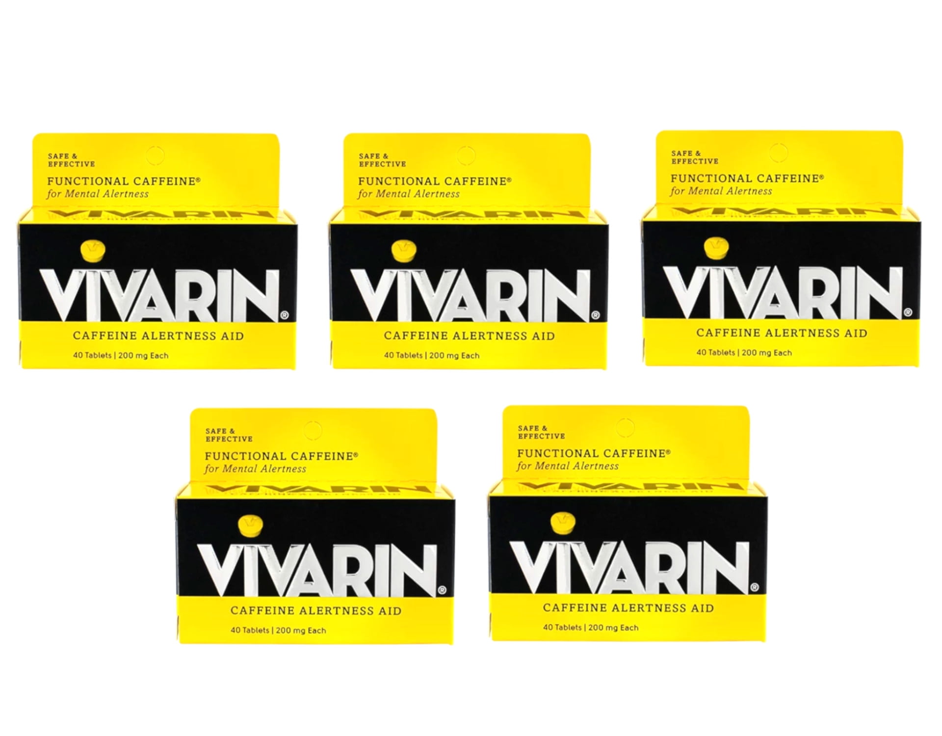 5 Pack Vivarin Caffeine Alertness Aid Safe & Effective 200mg 40 Tablets ...