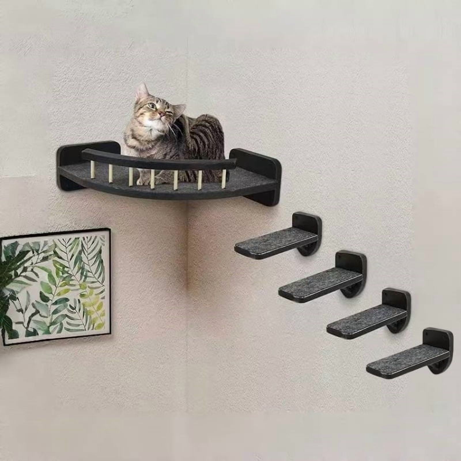 5-Pack Wall-Mounted Cat Tree with 4-Step Ladder & Felt Hammock - Multi ...