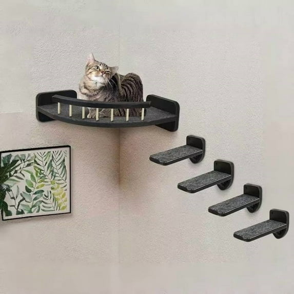 5-Pack Wall-Mounted Cat Tree with 4-Step Ladder & Felt Hammock - Multi ...