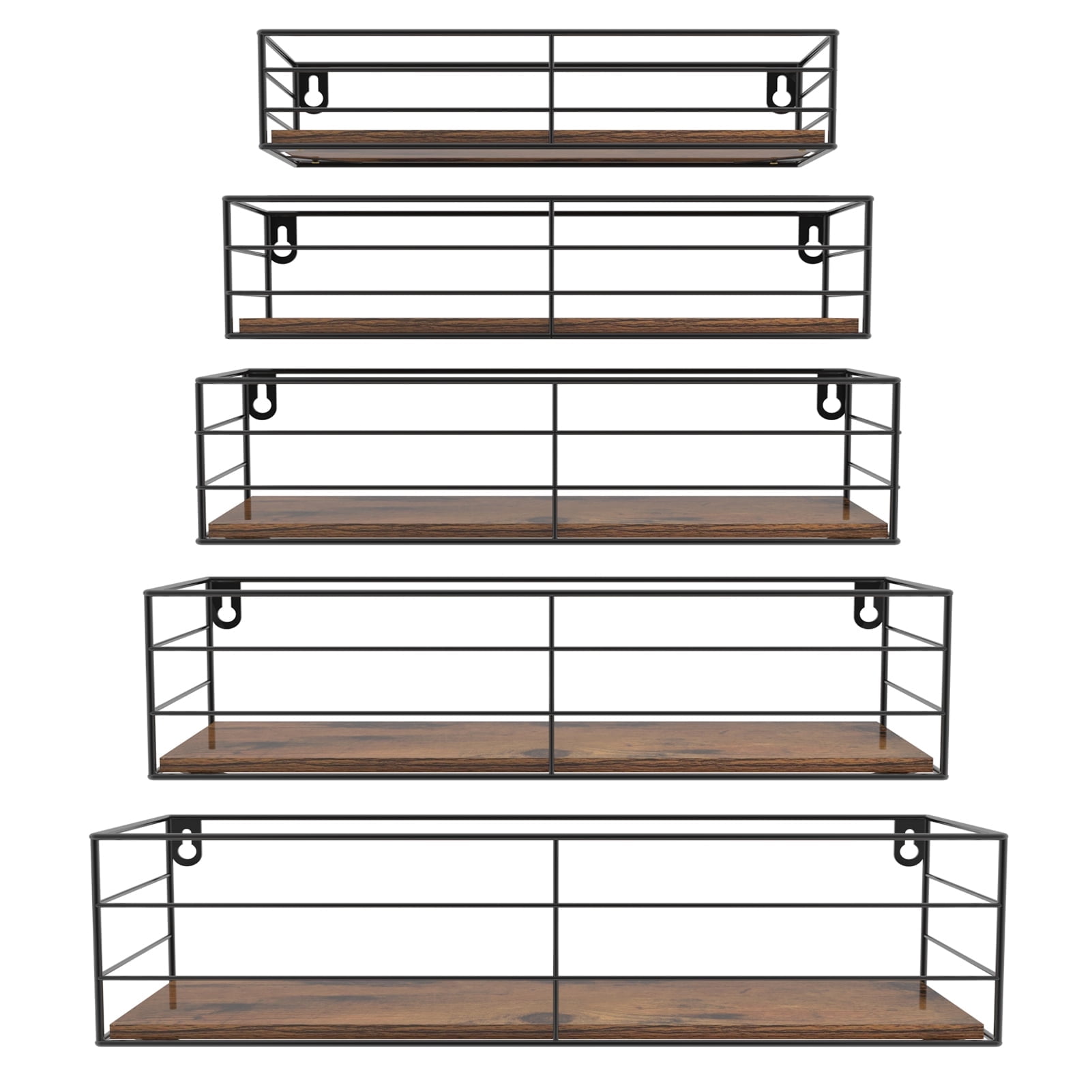 Pemtow Rustic Ultra-Lightweight 5 Pack Wall Shelves Black Iron Floating ...