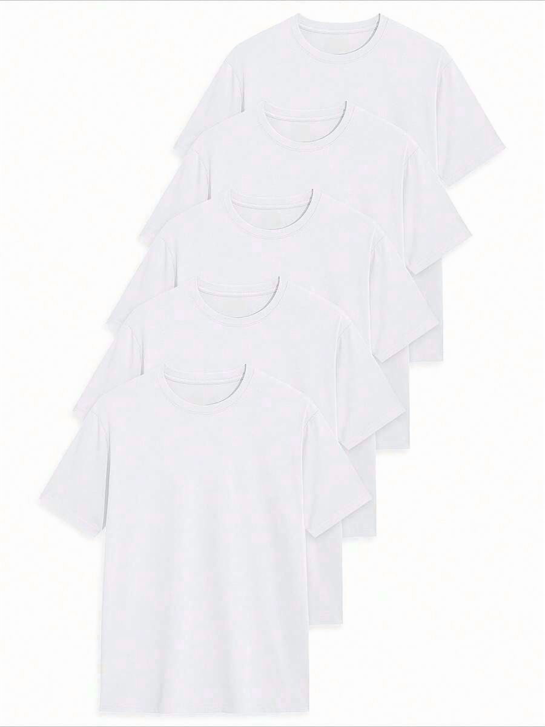 5-Pack White Crew Neck Short Sleeve Cotton T-Shirts For Adults, Unisex ...