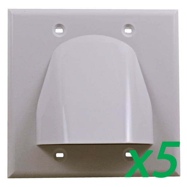 (5 Pack) White Double-Gang Low Voltage Cable Pass Through Wall Face ...