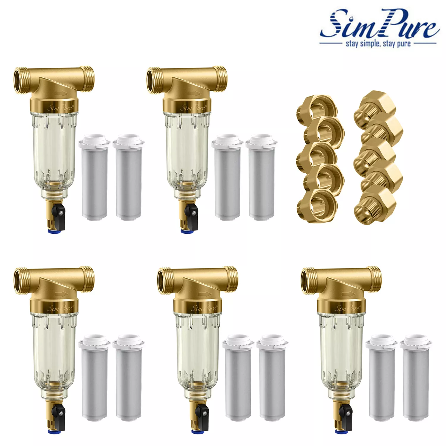 5 Pack Whole House Water Pre-Filter Reusable Spin Down Sediment Filter ...