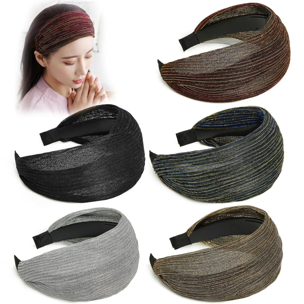 5-Pack Wide Lace Headbands with Non-Slip Teeth, Elegant Floral Elastic ...