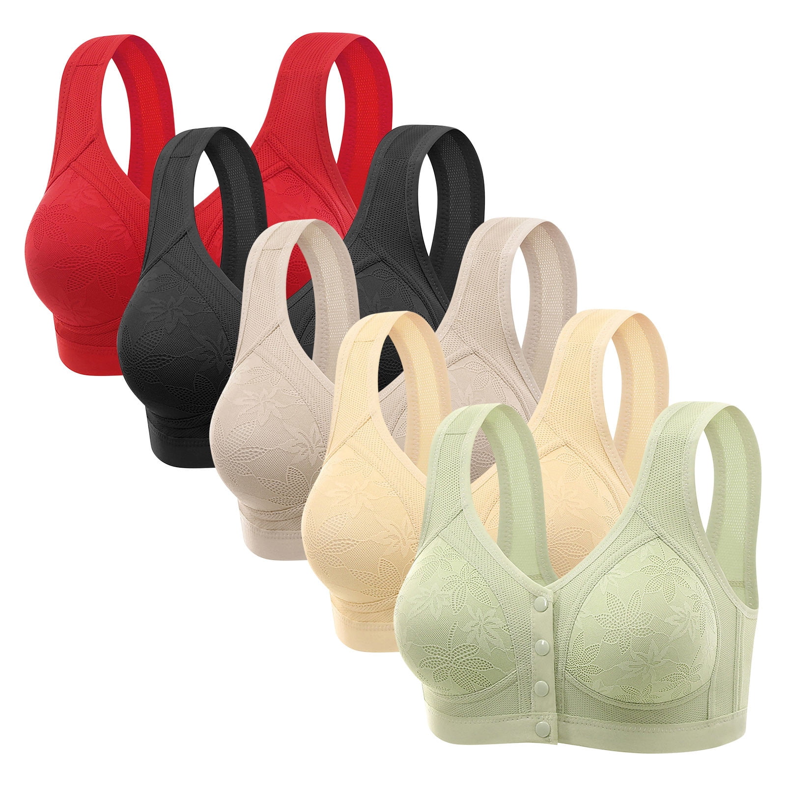 5 Pack Wireless Bras Front Closure Comfortable Breathable Underwear ...