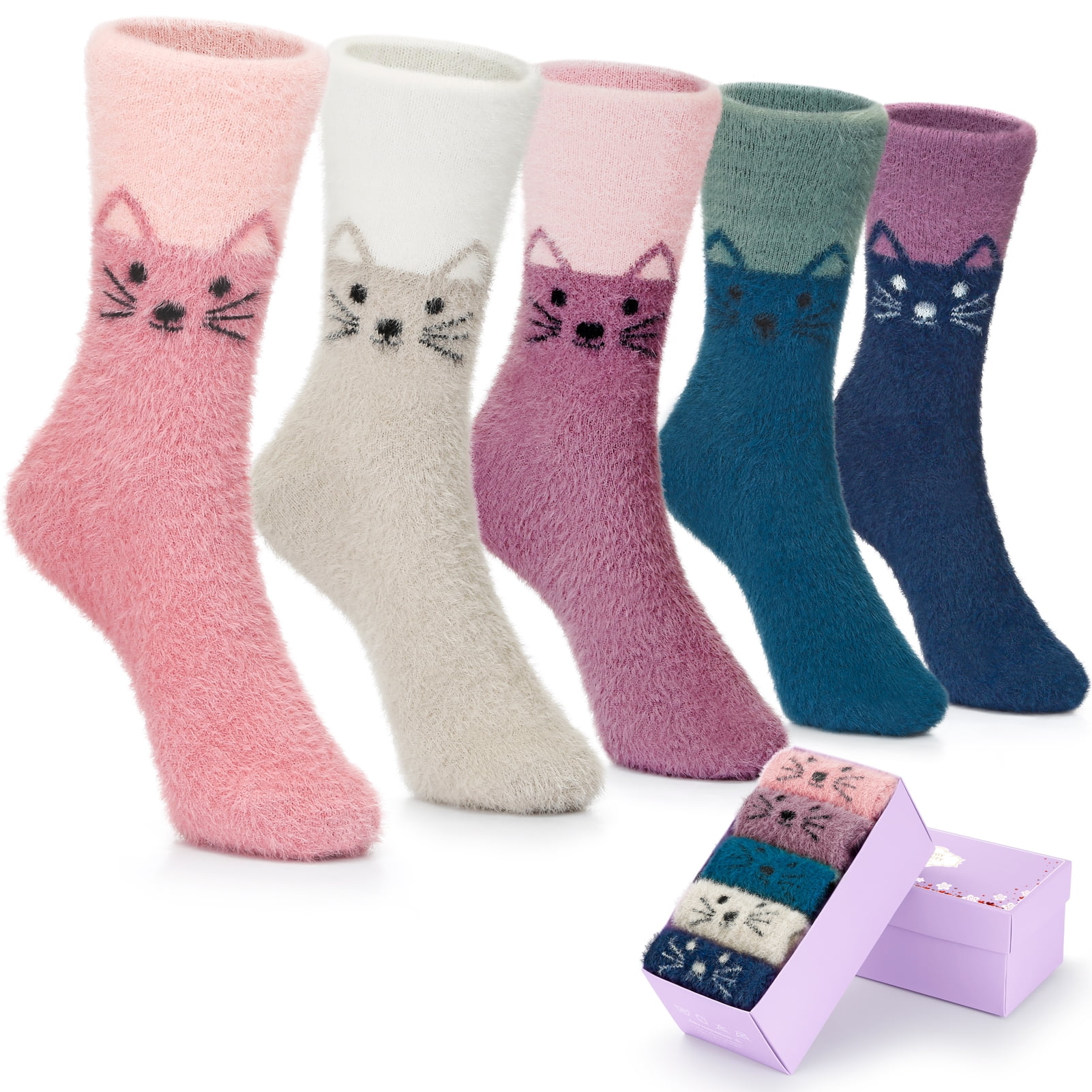 5 Pack Women Fuzzy Socks Thick Soft Warm Winter Wool Fluffy Cozy Socks