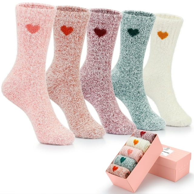 5 Pack Women Fuzzy Socks Thick Soft Warm Winter Wool Fluffy Cozy Socks