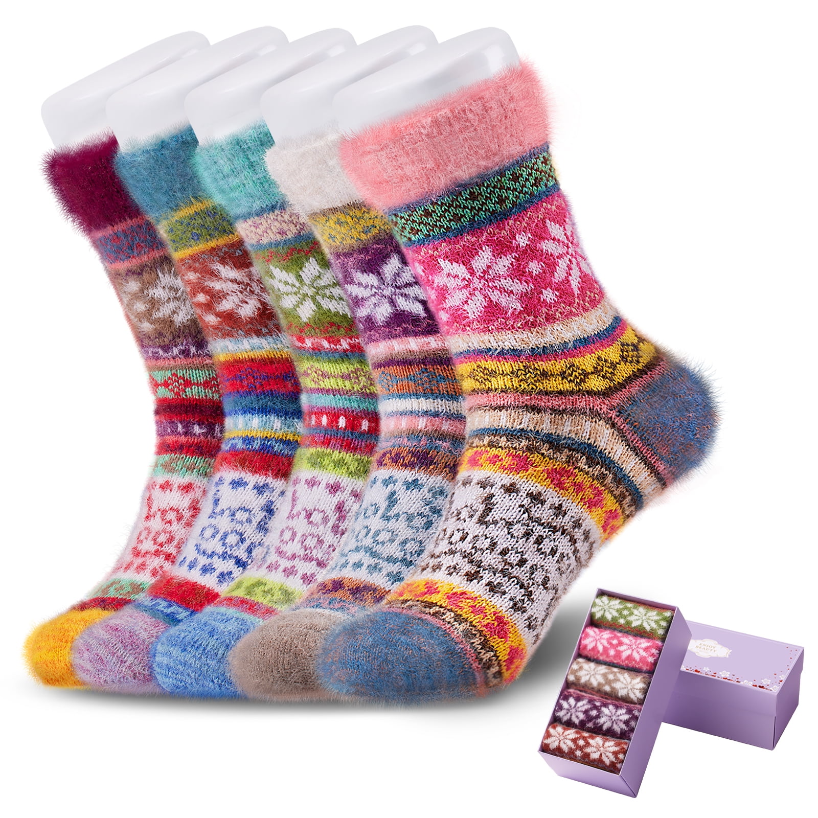 5 Pack Women Fuzzy Socks Thick Soft Warm Winter Wool Fluffy Cozy Socks