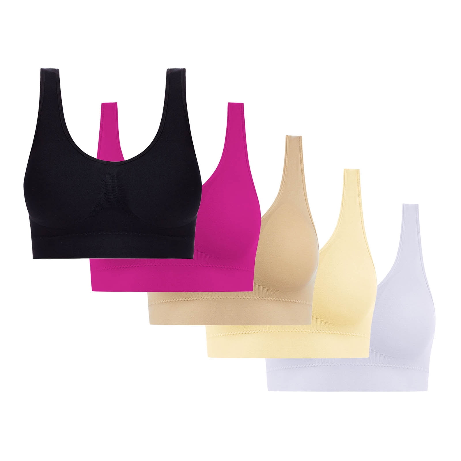 5-Pack Women Workout Sports Bra Seamless Wirefree Push Up Full Coverage ...