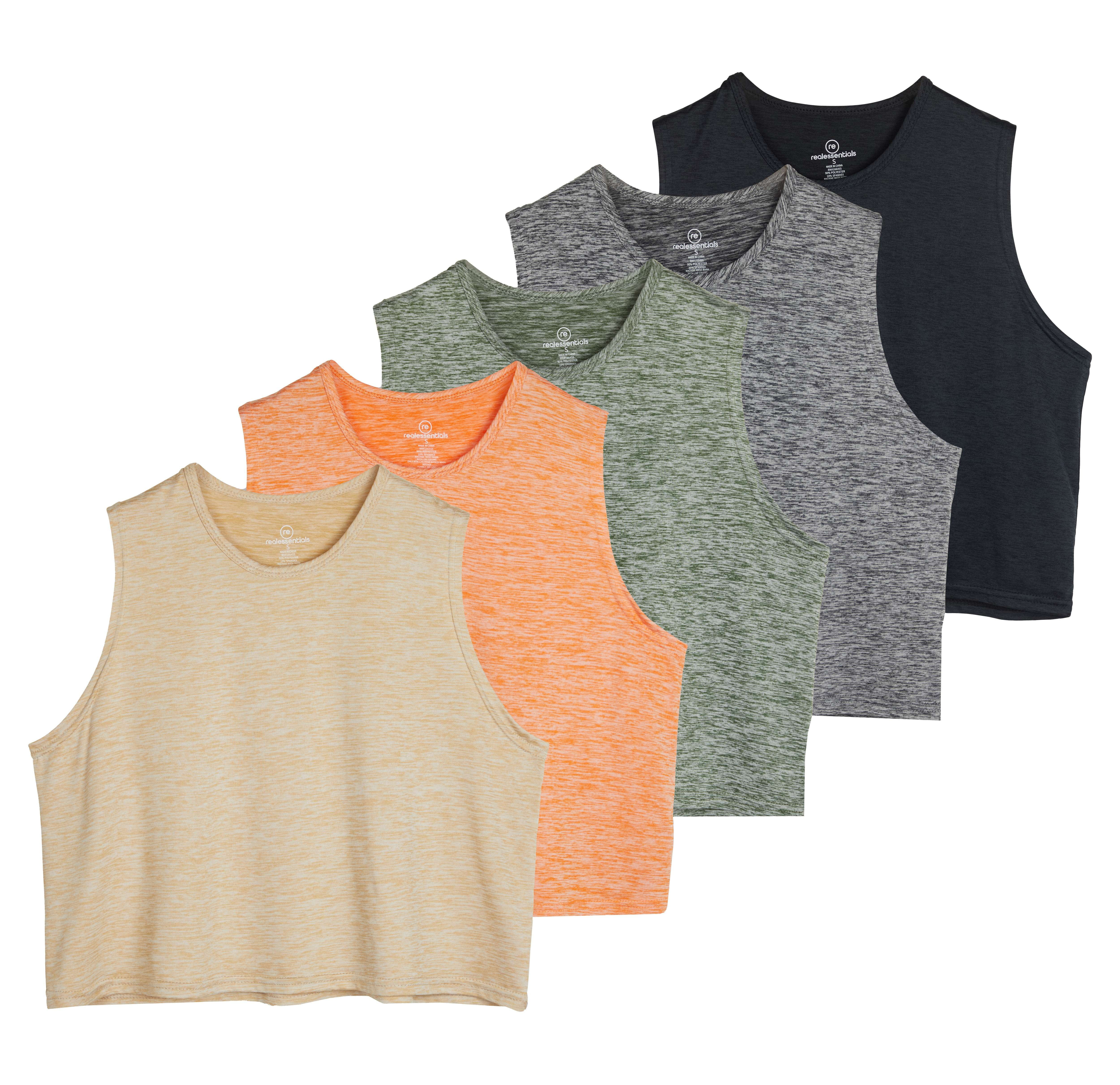 Real Essentials Women's Dry Fit Crop Tank Tops 5-Pack, Racerback, Quick ...