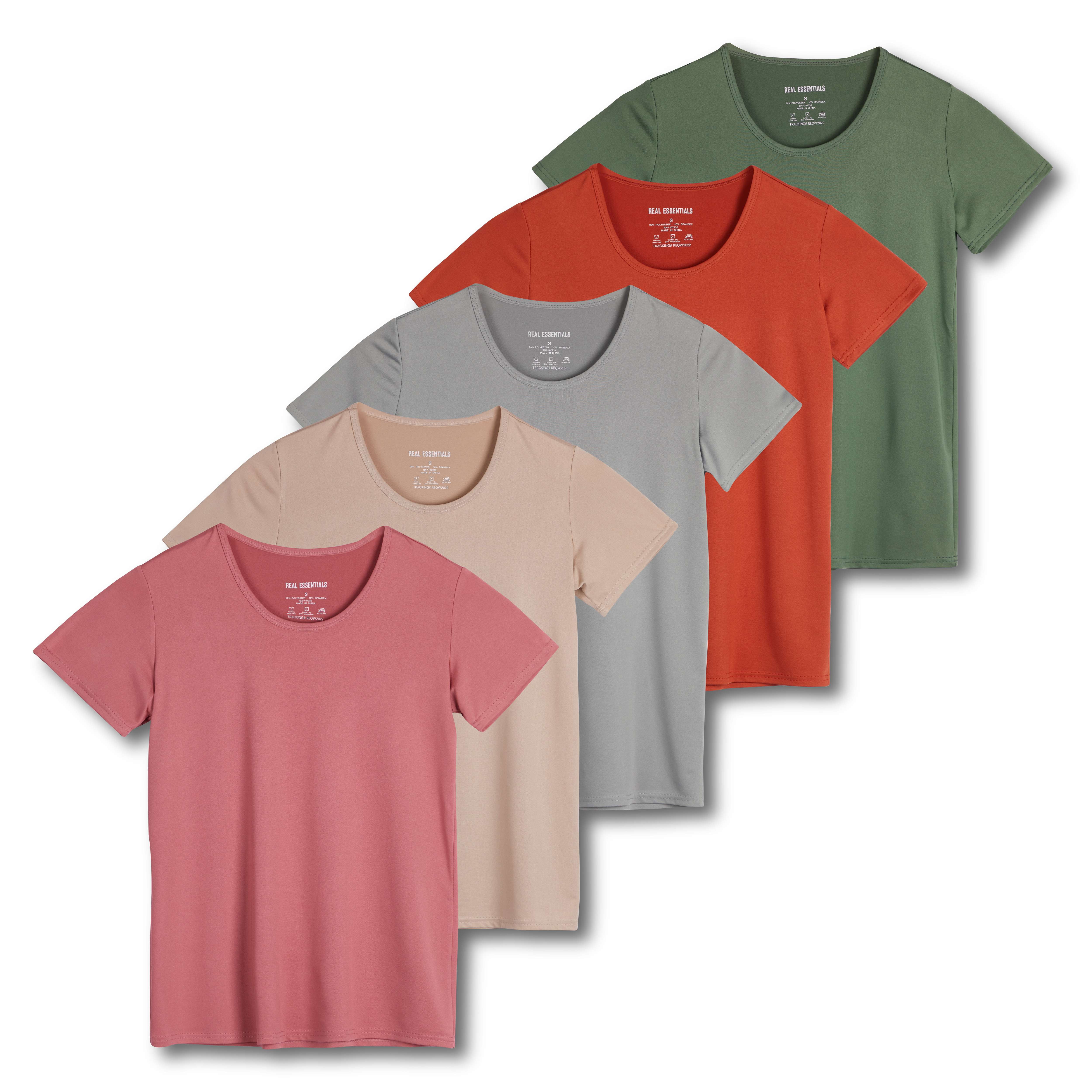 Real Essentials 5 Pack: Women's Dry Fit Tech Stretch Short-Sleeve Crew ...