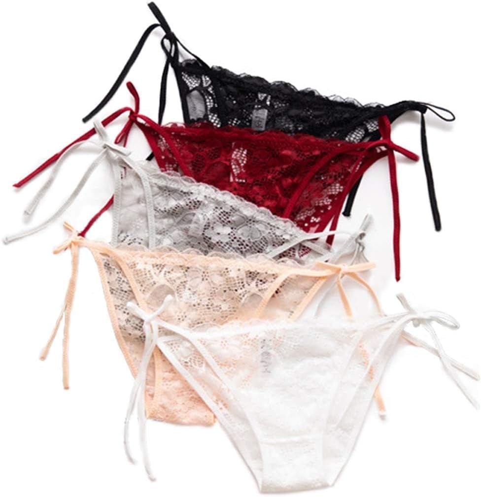 5 Pack Women's Side Tie Panties Wild Lace Bikini Adjustable G-String ...