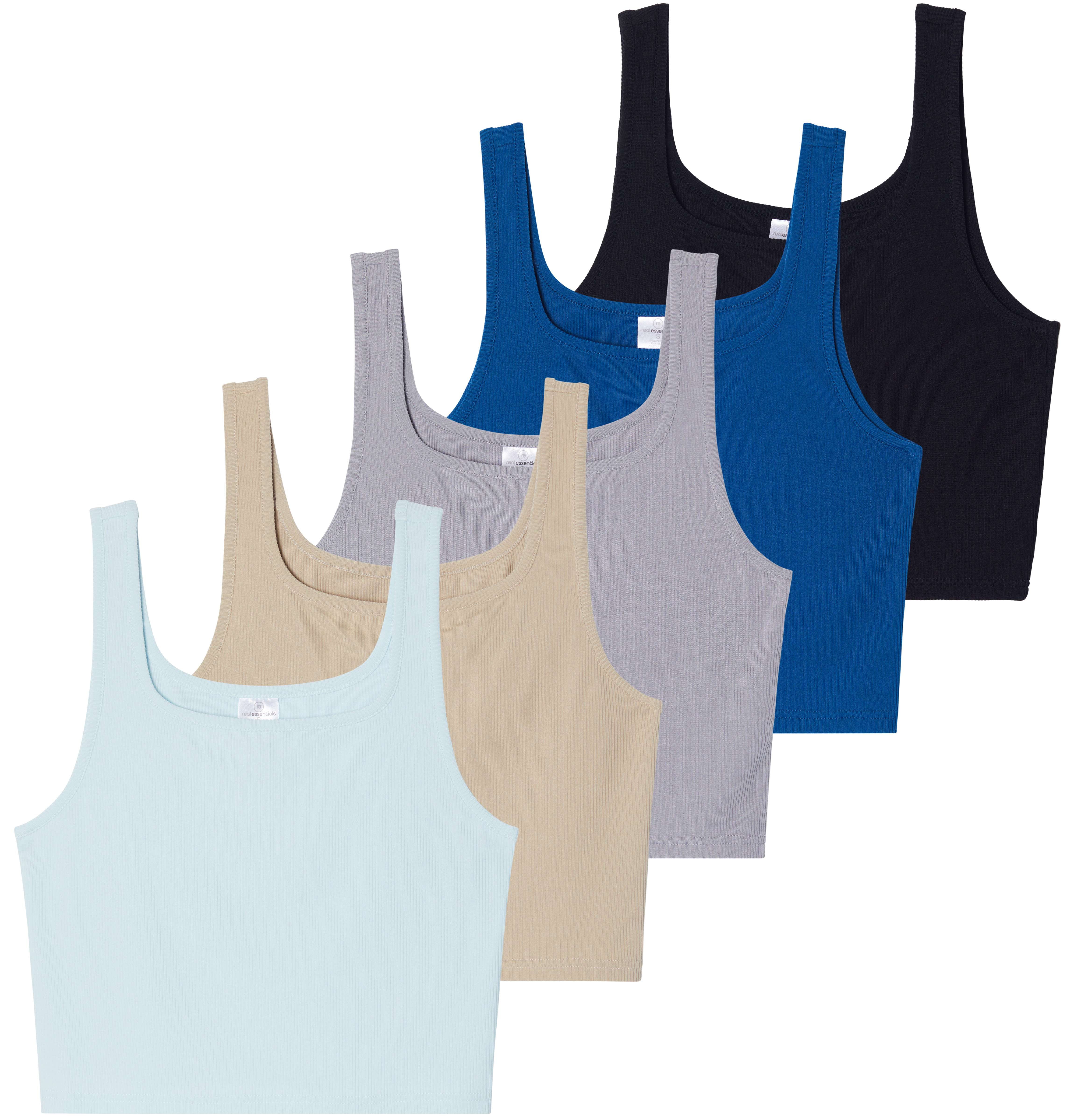 5 Pack: Women's Soft Knit Ribbed Square Neck Cropped Tank Top ...