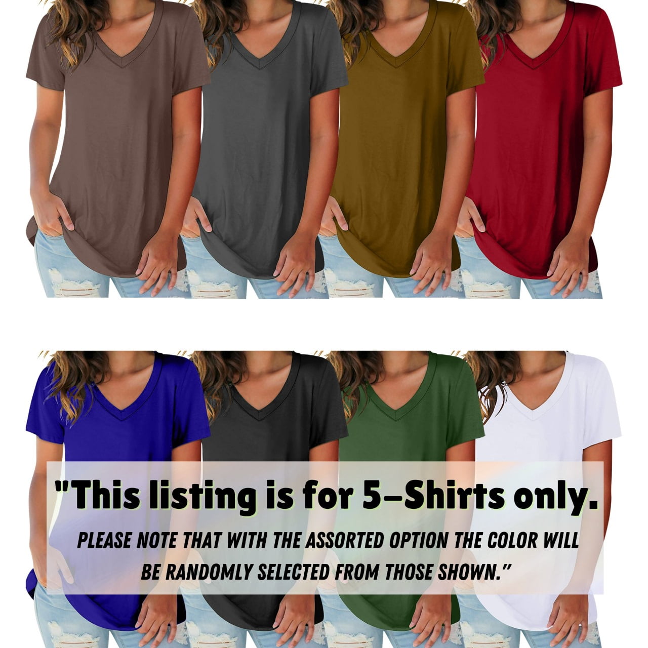 5-Pack Women's Ultra Soft Smooth Cotton Blend Basic V-Neck Short Sleeve ...