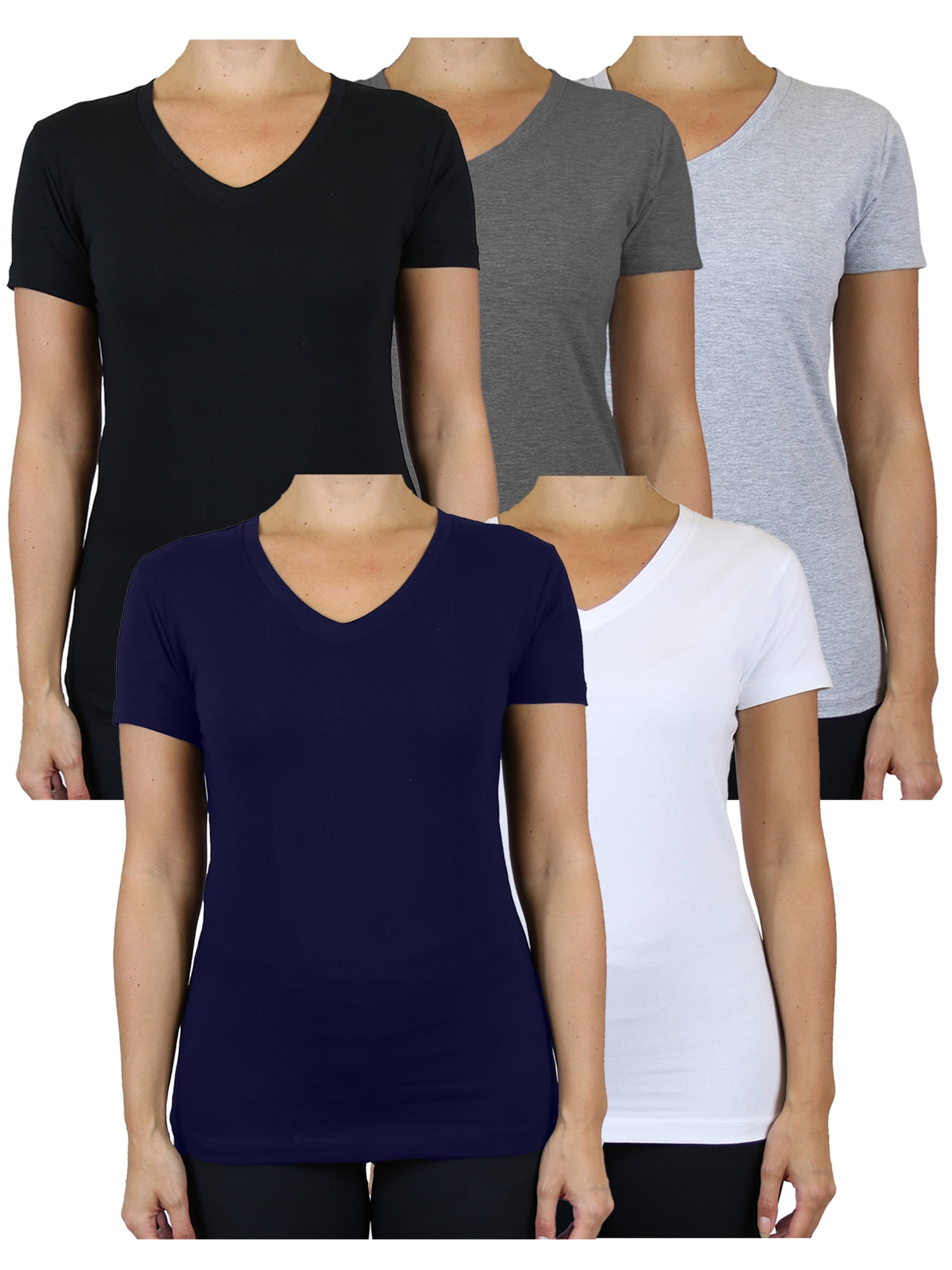 5-Pack Women's V-Neck Short Sleeve Basic Tee (S-3XL) - Walmart.com