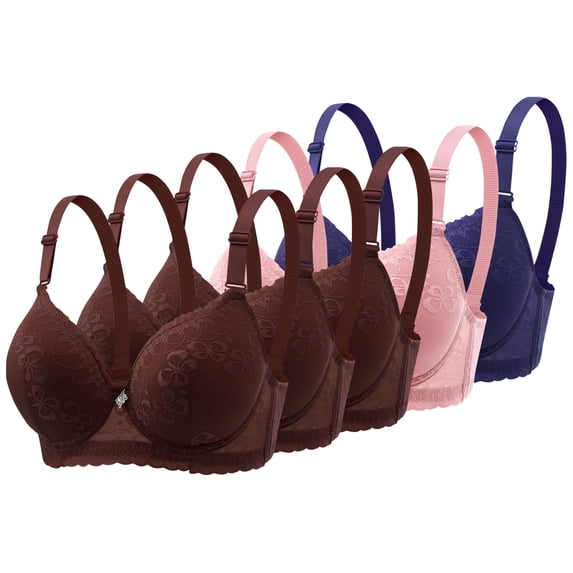 5 Pack Womens Underwire Push Up Bras Floral Embroidered Full Coverage ...