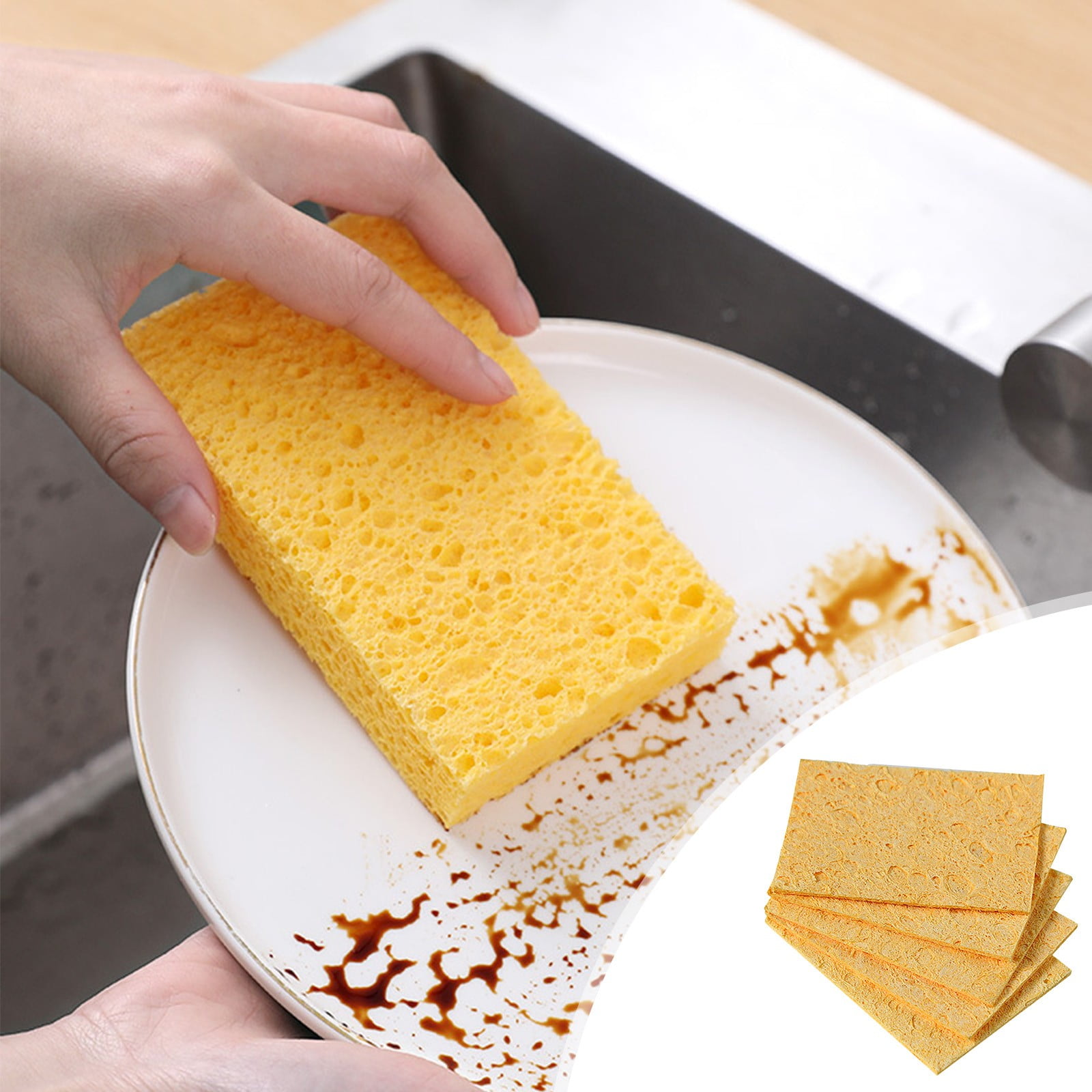 5-Pack Wood Pulp Sponge Cleaners - Double-Sided Scrub Sponges for ...