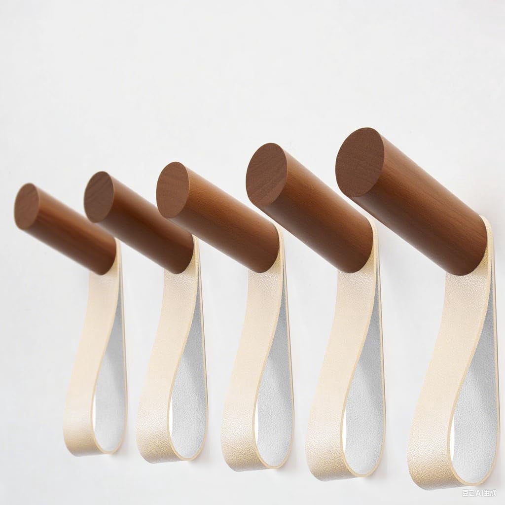 5 Pack Wood Wall Hooks, Rustic Wooden Coat Hooks Wall Mount, No Damage ...