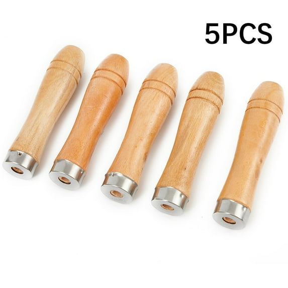 5-Pack Wooden File Handles 11cm Replacement with Metal Collar for Hand ...