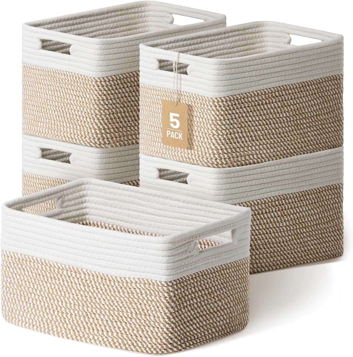 5 Pack Woven Storage Baskets for Shelves, Decorative Basket Organizer ...