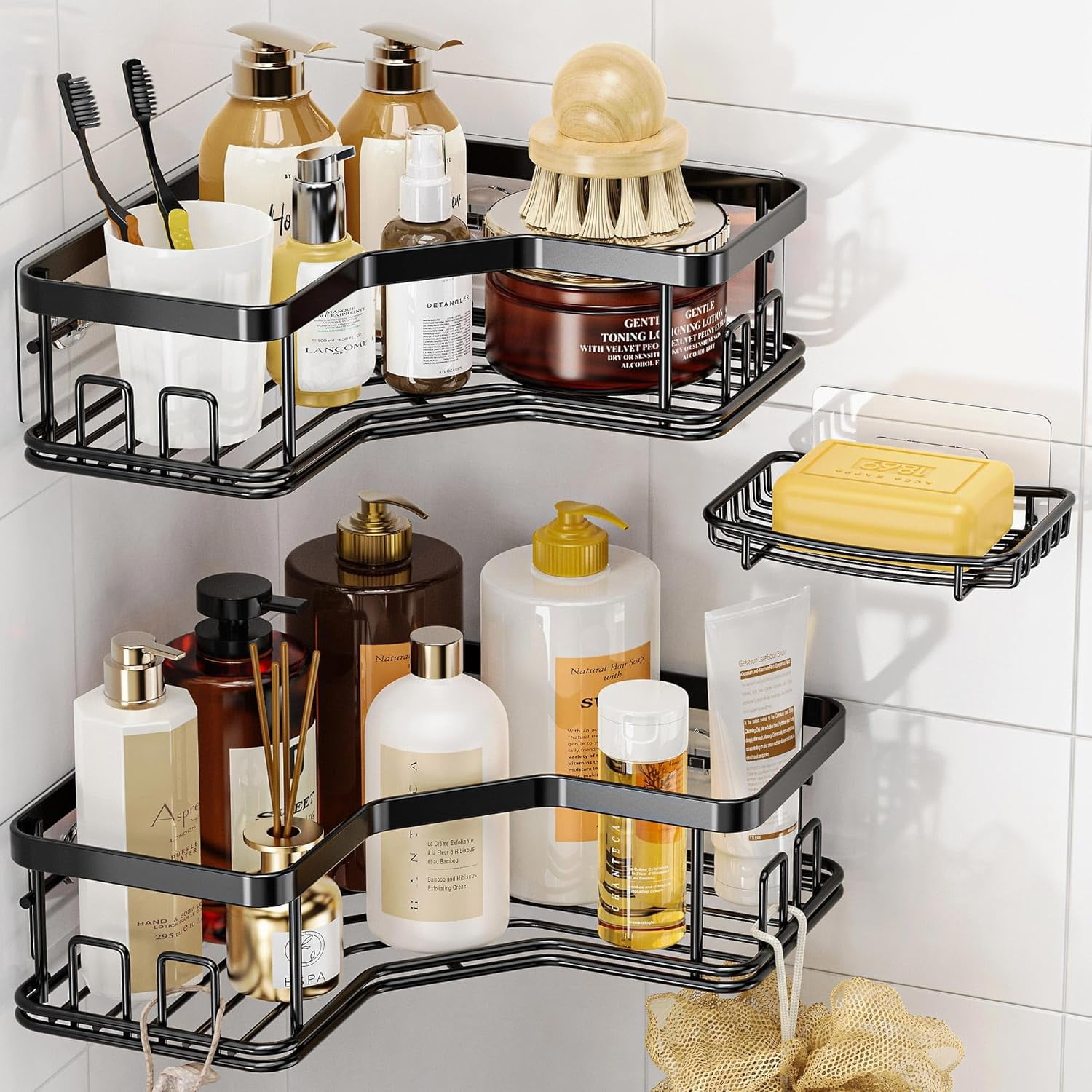 5 Pack X-Large Corner Shower Caddy, with Soap Holder and Toothbrush ...