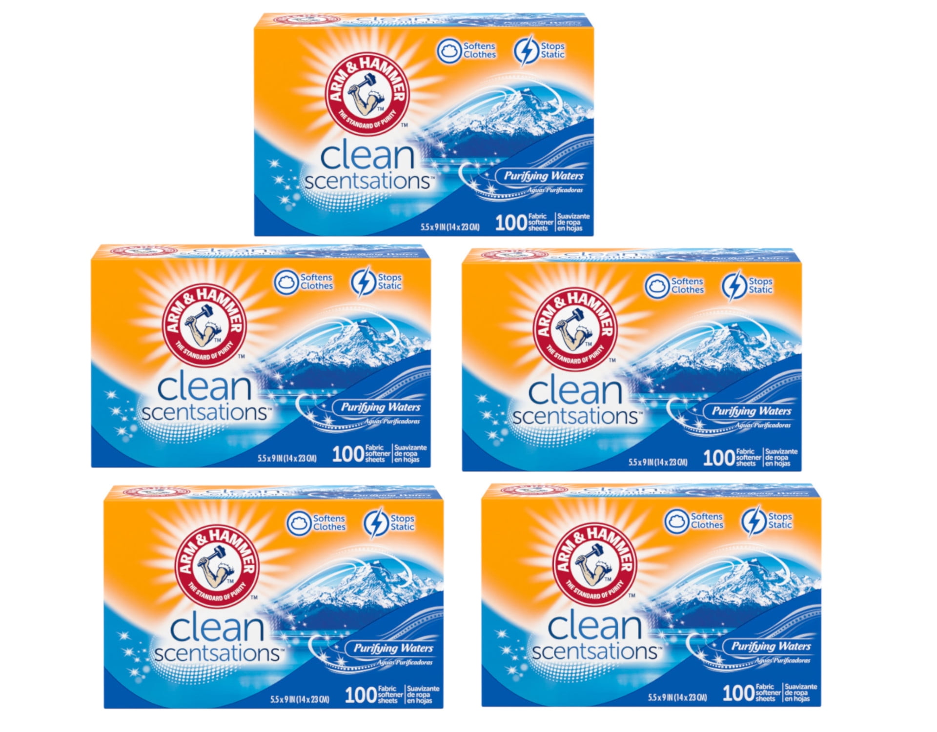 5 Pack of Arm & Hammer Fabric Softener Dryer Sheets, Purifying Waters ...