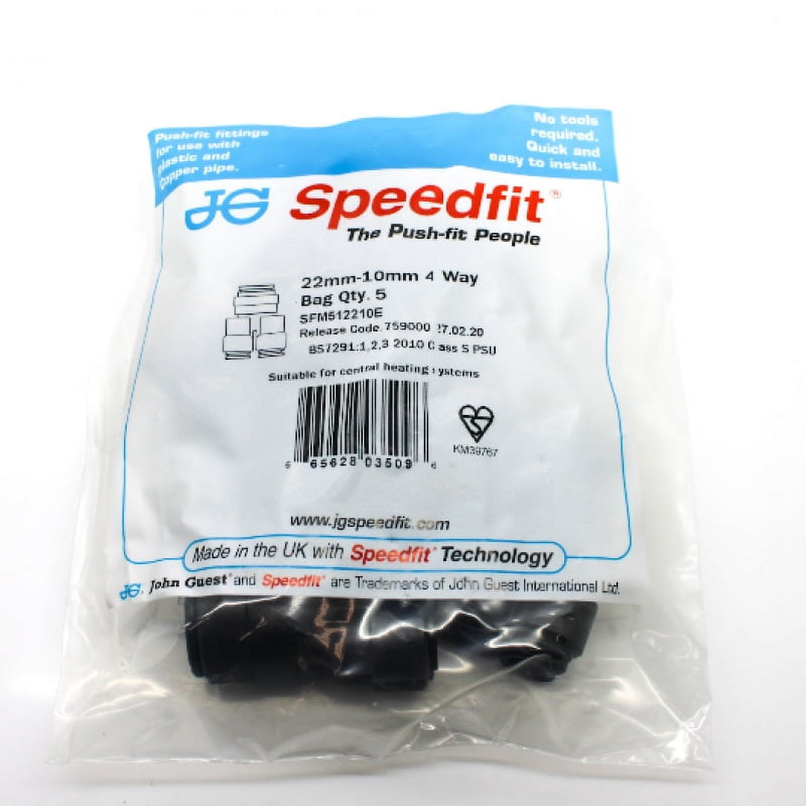 5 Pack of JG Speedfit 22mm-10mm 4 Way SFM512210E Manifold Tee PVC Pipe ...