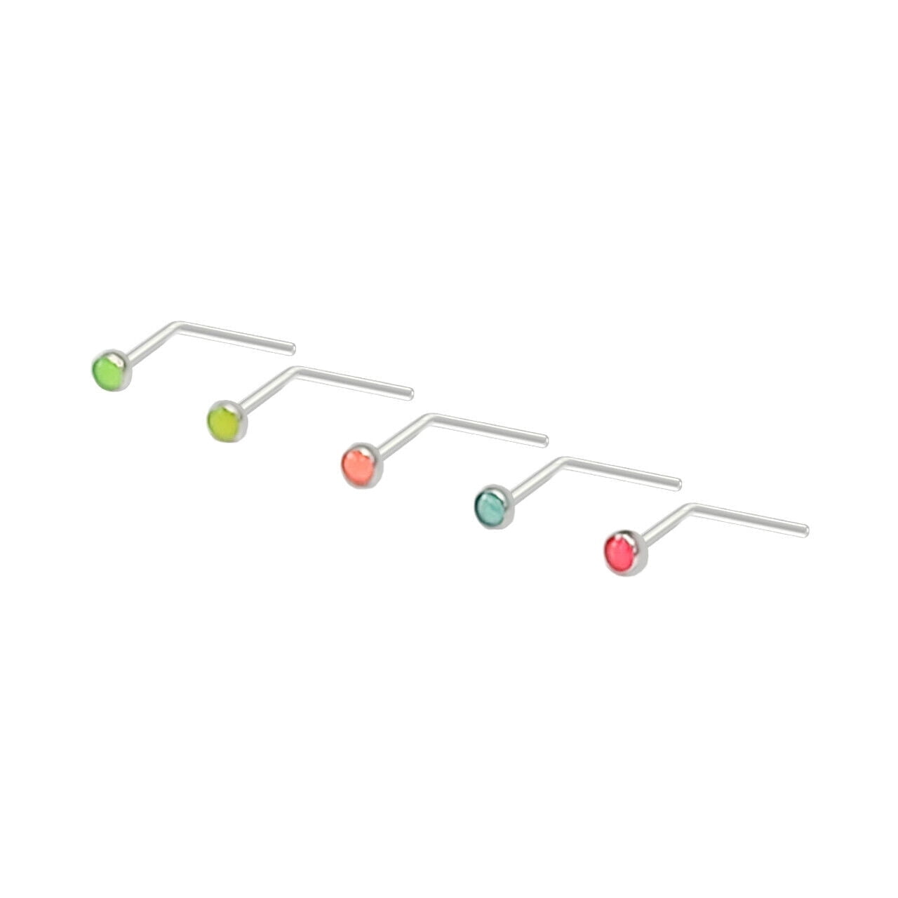 5 Pack of L Bend Nose Rings Press Fit Glow In The Dark Gem Surgical ...