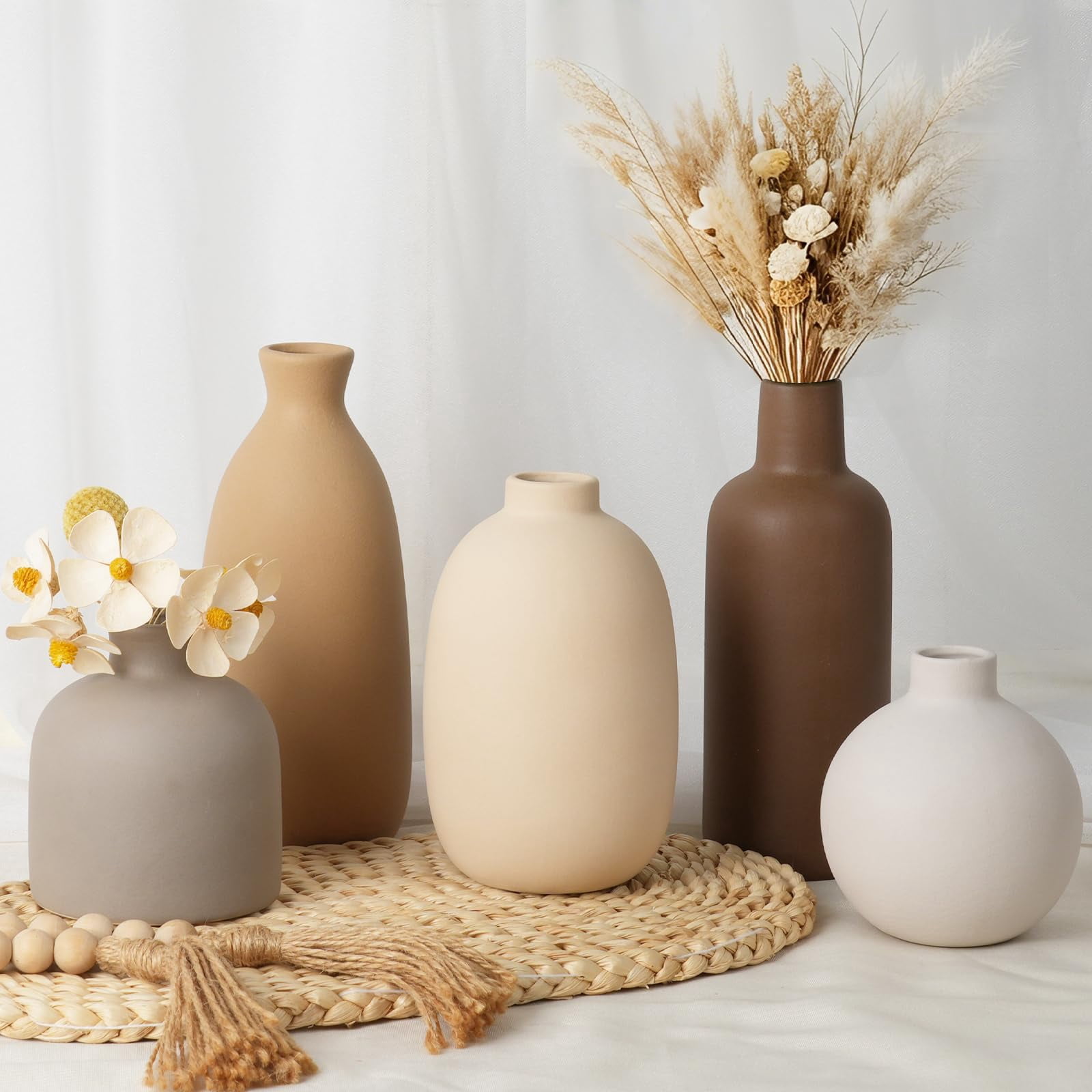 5 Pack-soft Tones Ceramic Vase Set for Fresh Dried Flowers Home Decor ...