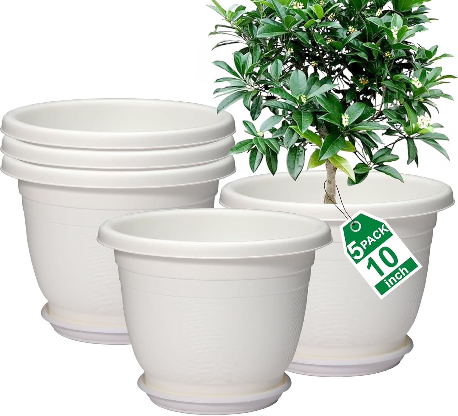 5 Packs 10 inch Plant Pots + Saucer, Planters for Indoor & Outdoor ...