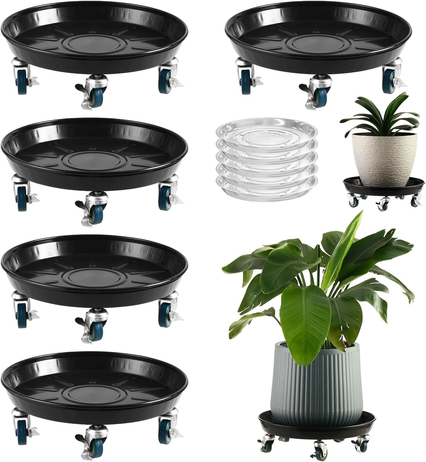 5 Packs 12 Inch Metal Plant Caddy with Wheels Rolling Stand for Plants ...