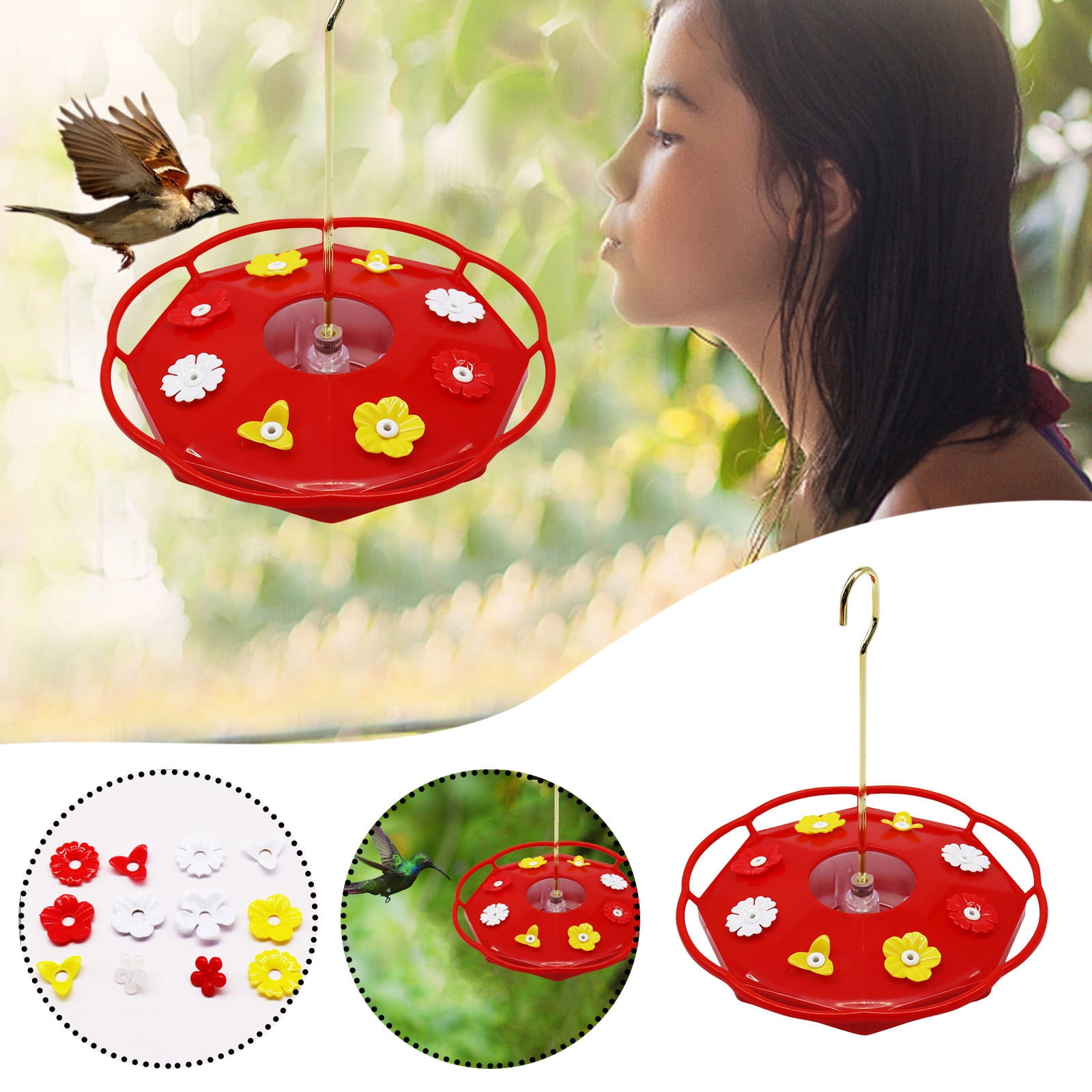 5 Packs 16oz Hummingbird Feeder with 8 Feeding Ports Bright Red Flower ...