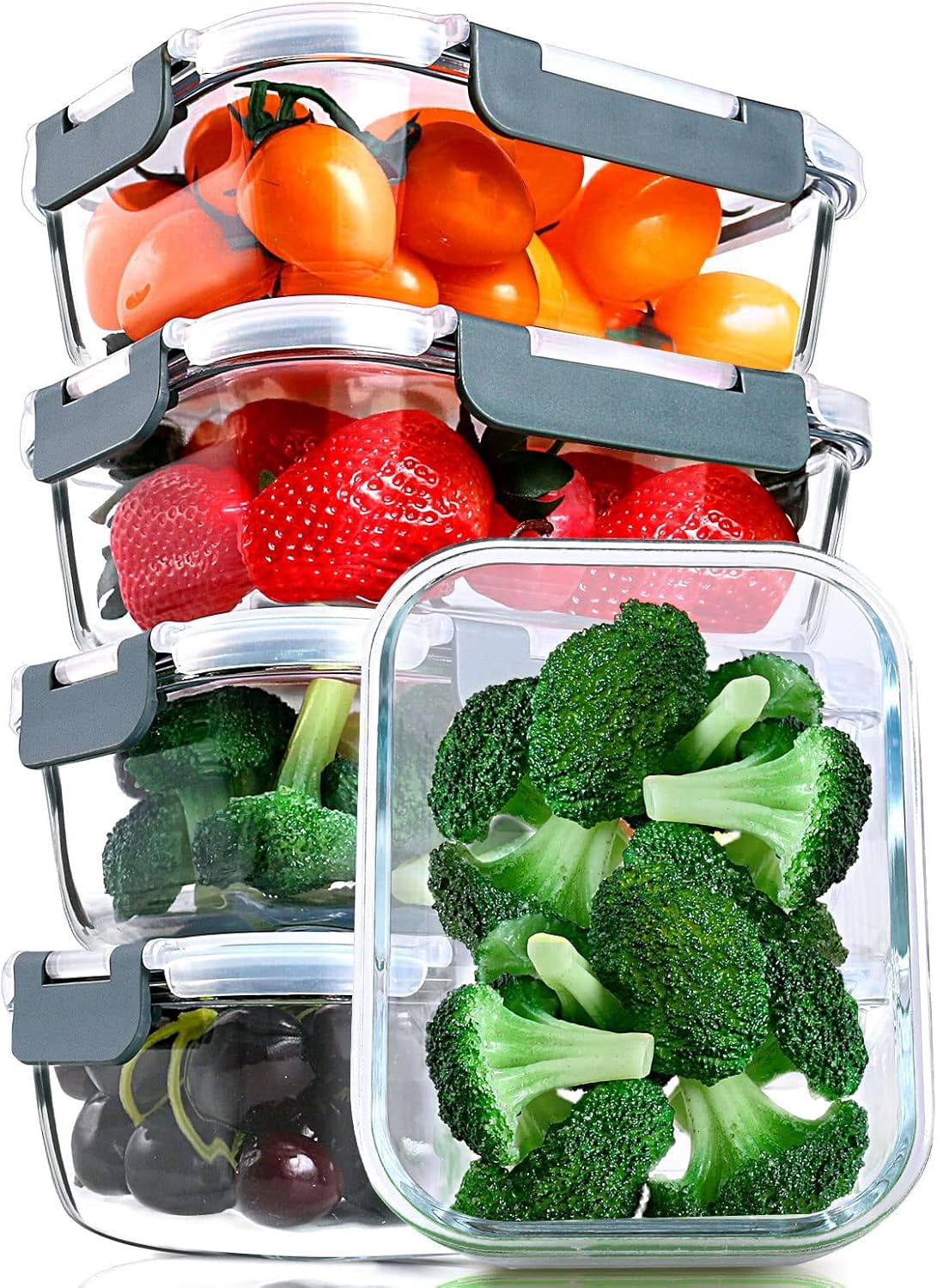 [5-Packs, 30 Oz] Glass Meal Prep Containers with Snap Locking Lids ...