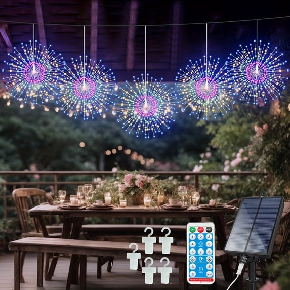 5 Packs 480LED Solar Star Burst Ball Lights - Remote Control Timer 8 ...