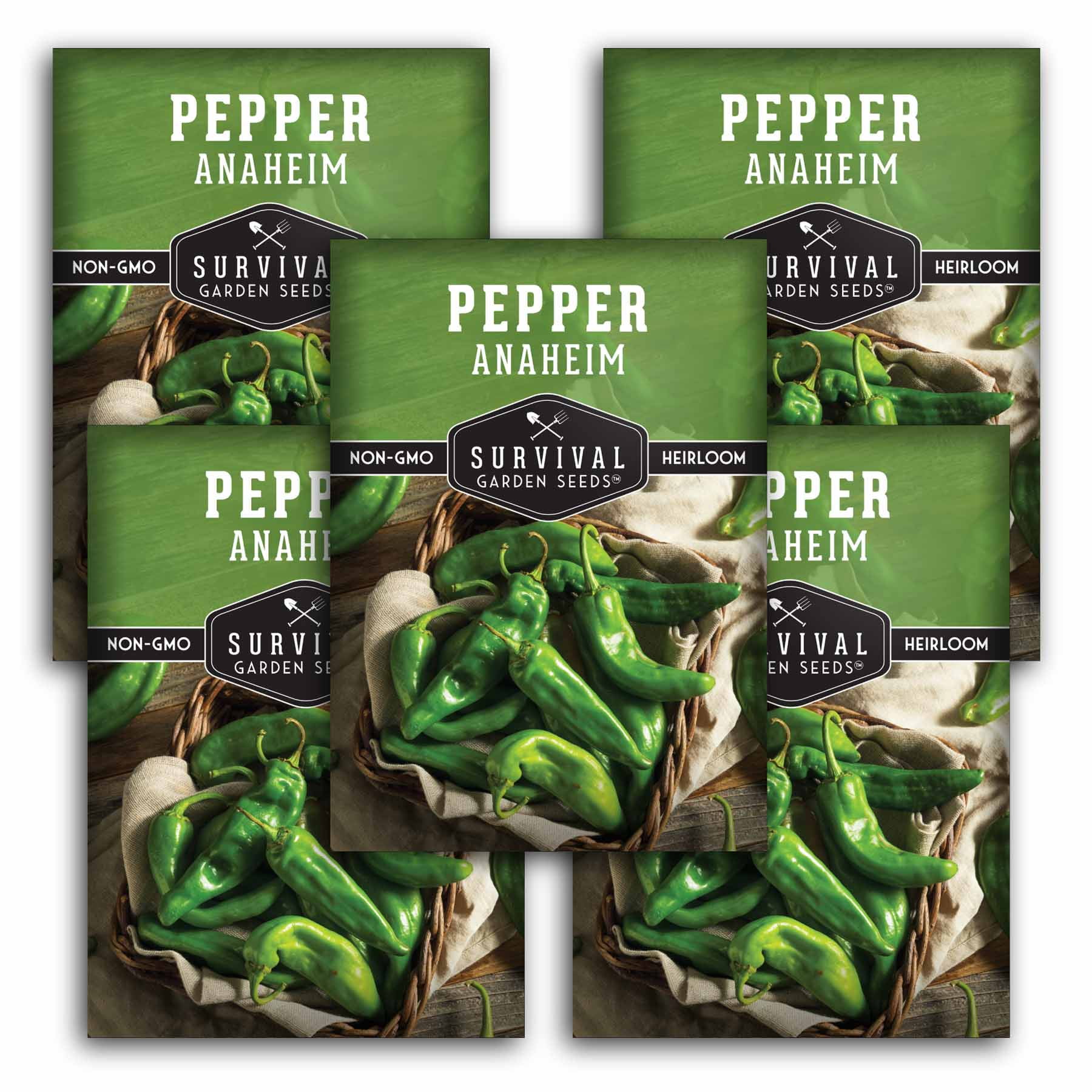 5 packs Anaheim Pepper Seeds - Non-GMO Heirloom Full Sun Annual ...