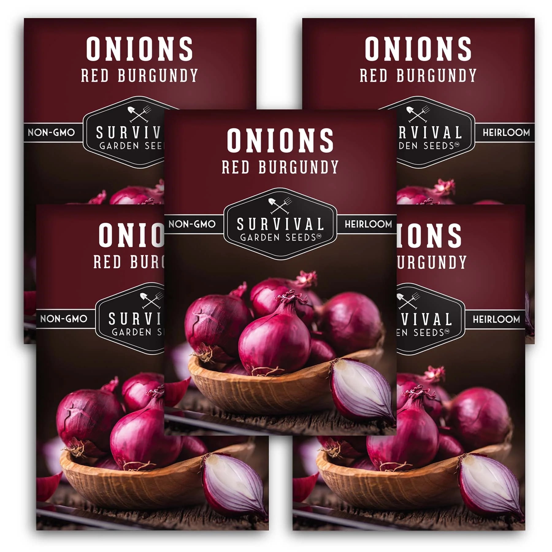 5 Packs Burgundy Red Onion Seeds - Non-GMO Heirloom Full Sun Biennial ...