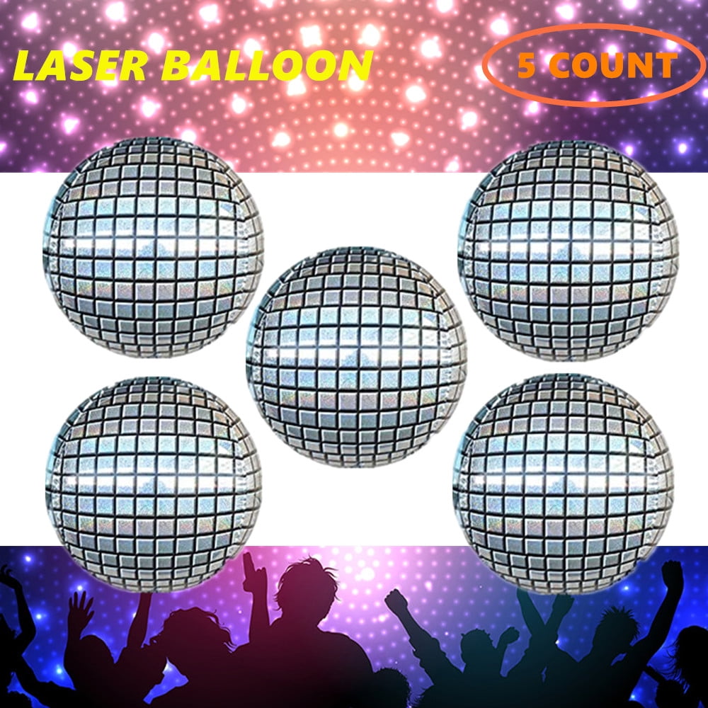 5 Packs Disco Laser Balloons 22'', 70's Mirror Retro Dance Party ...